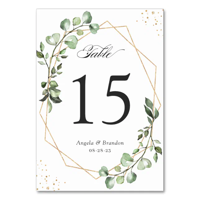 Eucalyptus Leaves Geometric Wedding Table Number | Zazzle