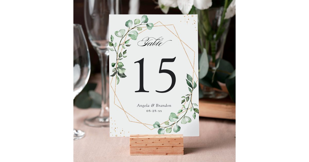 Eucalyptus Leaves Geometric Wedding Table Number | Zazzle
