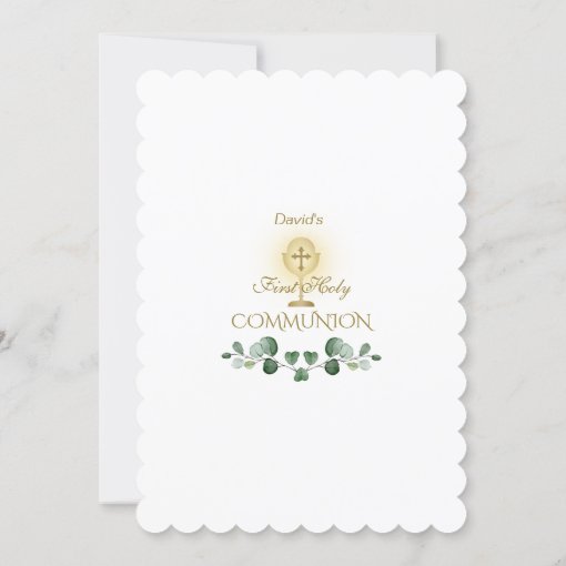 Eucalyptus Leaves Gold Cross Holy Communion Invitation | Zazzle