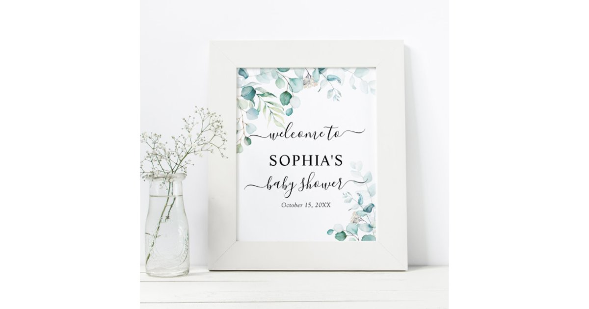 Eucalyptus Leaves Greenery Baby Shower Welcome Poster | Zazzle