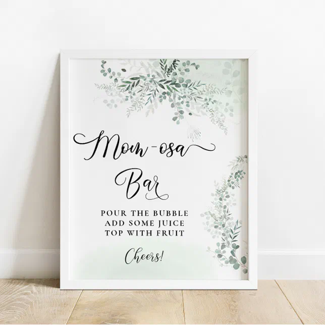 Eucalyptus Leaves Greenery Mom-osa Bar Poster | Zazzle