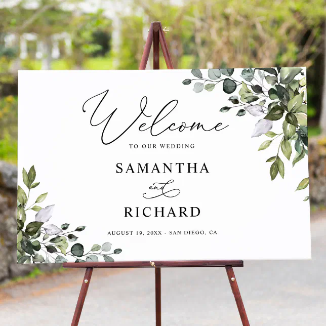 Eucalyptus Leaves Greenery Wedding Welcome Sign | Zazzle