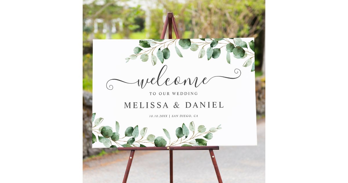 Eucalyptus Leaves Greenery Wedding Welcome Sign | Zazzle