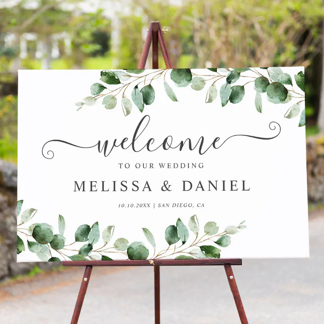 Eucalyptus Leaves Greenery Wedding Welcome Sign | Zazzle