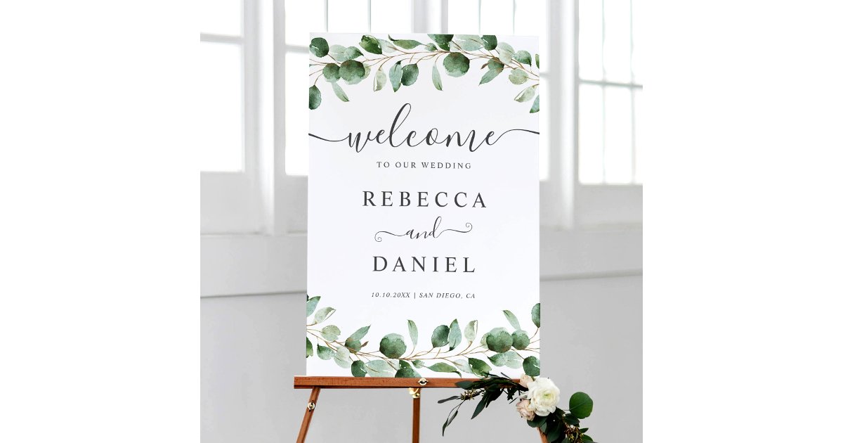 Eucalyptus Leaves Greenery Wedding Welcome Sign | Zazzle