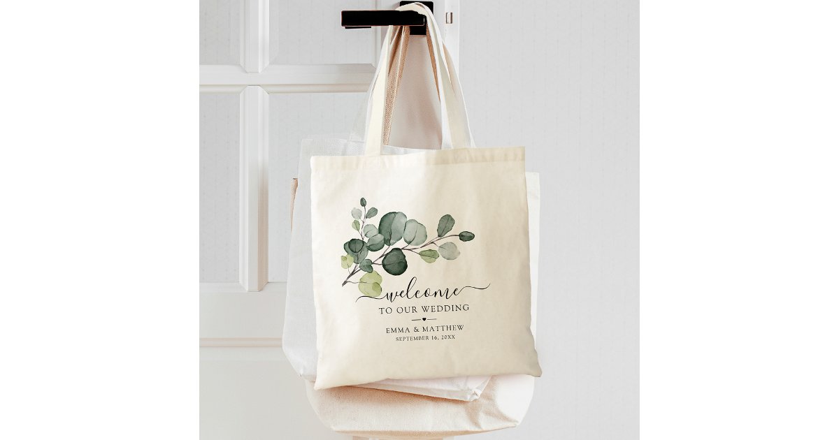 Eucalyptus Leaves Greenery Wedding Welcome Tote Bag | Zazzle