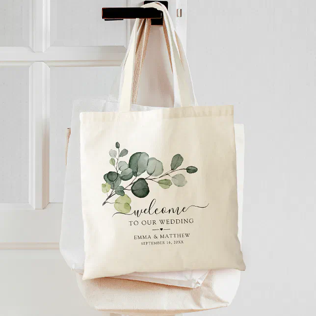 Eucalyptus Leaves Greenery Wedding Welcome Tote Bag | Zazzle