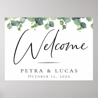 Eucalyptus Leaves Wedding Welcome Poster | Zazzle