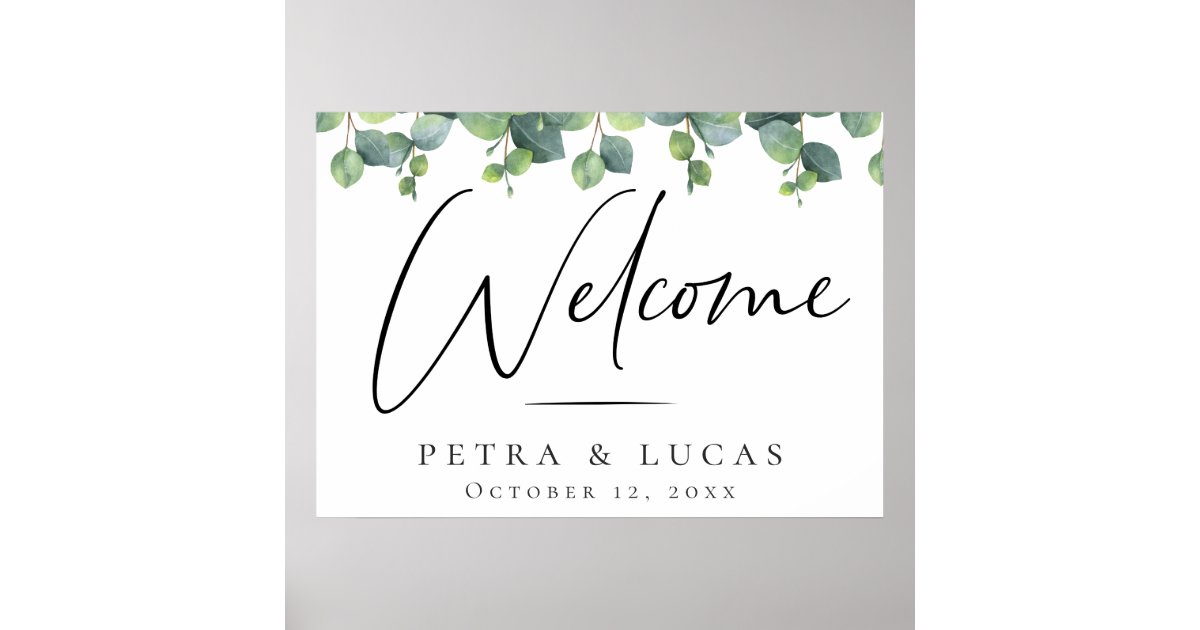 Eucalyptus Leaves Wedding Welcome Poster | Zazzle
