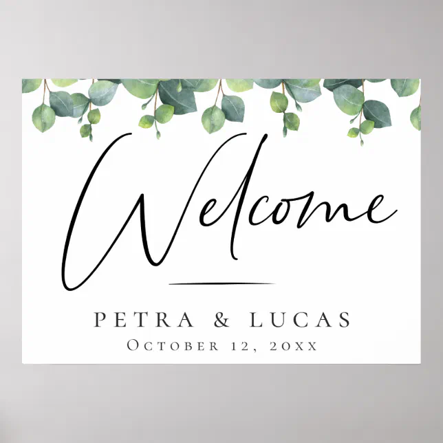 Eucalyptus Leaves Wedding Welcome Poster | Zazzle