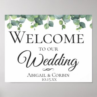 Eucalyptus Leaves Wedding Welcome Poster | Zazzle