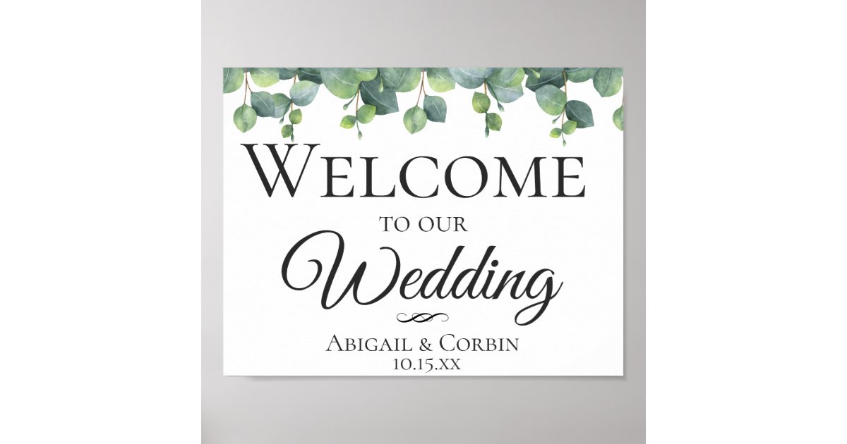 Eucalyptus Leaves Wedding Welcome Poster | Zazzle