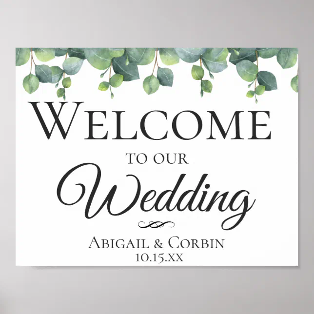 Eucalyptus Leaves Wedding Welcome Poster | Zazzle