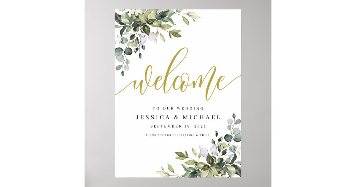 Eucalyptus Leaves Welcome Wedding Sign | Zazzle