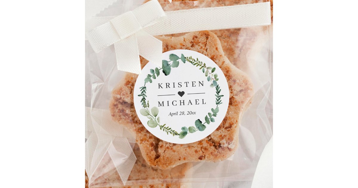Eucalyptus Leaves Wreath Wedding Favor Classic Round Sticker | Zazzle