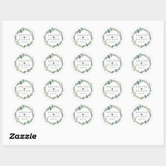 Eucalyptus Leaves Wreath Wedding Favor Classic Round Sticker | Zazzle