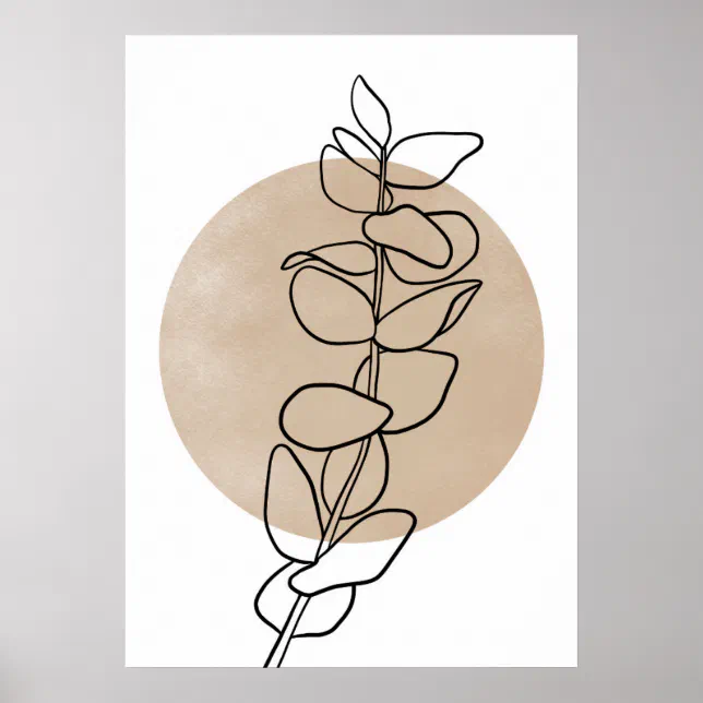 Eucalyptus Line Art Neutral Colors Modern Poster | Zazzle