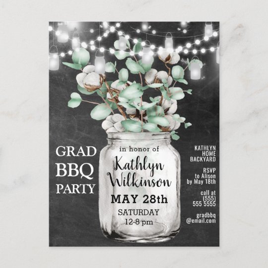 Eucalyptus Mason Jar Graduation Party Invitation Postcard | Zazzle.com