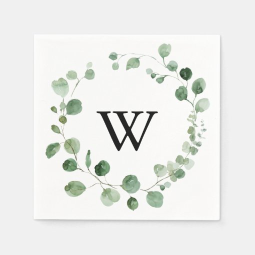 Eucalyptus Modern Calligraphy Monogram Wedding Napkins | Zazzle