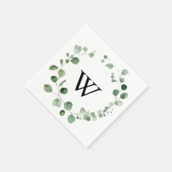 Eucalyptus Modern Calligraphy Monogram Wedding Napkins | Zazzle