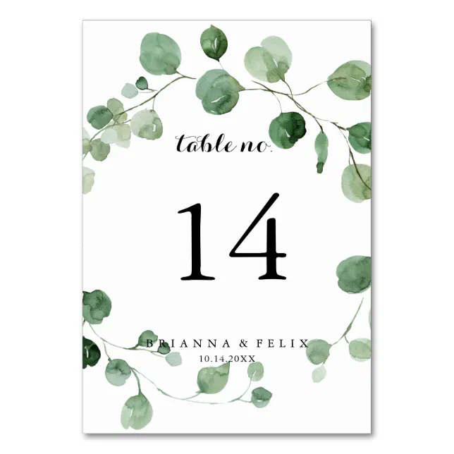 Eucalyptus Modern Calligraphy Wedding Table Number | Zazzle