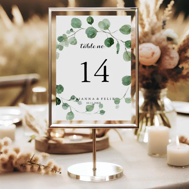Eucalyptus Modern Calligraphy Wedding Table Number | Zazzle