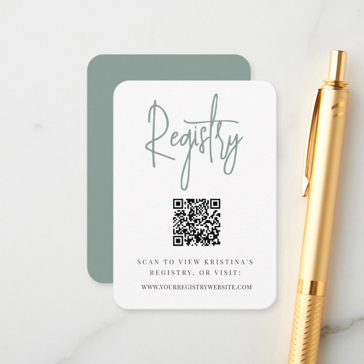 Eucalyptus | Modern Script QR Code Bridal Registry Enclosure Card | Zazzle