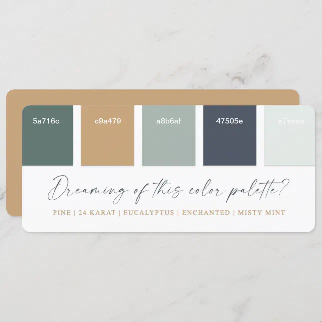 Eucalyptus Navy & Gold Wedding Color Palette Card | Zazzle