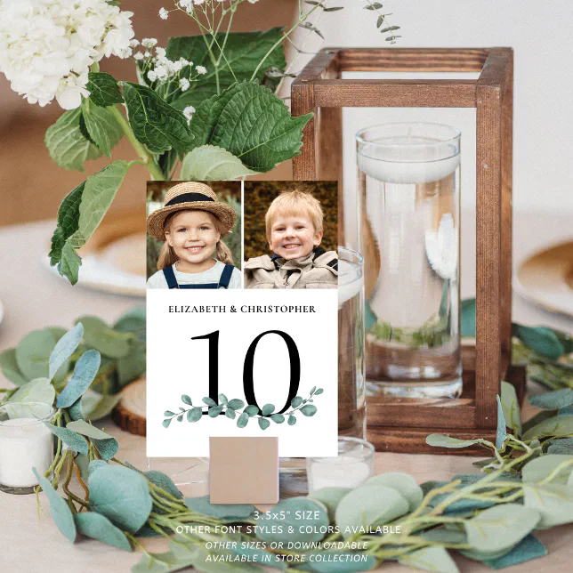 Eucalyptus Photo Wedding Table Number Sign | Zazzle