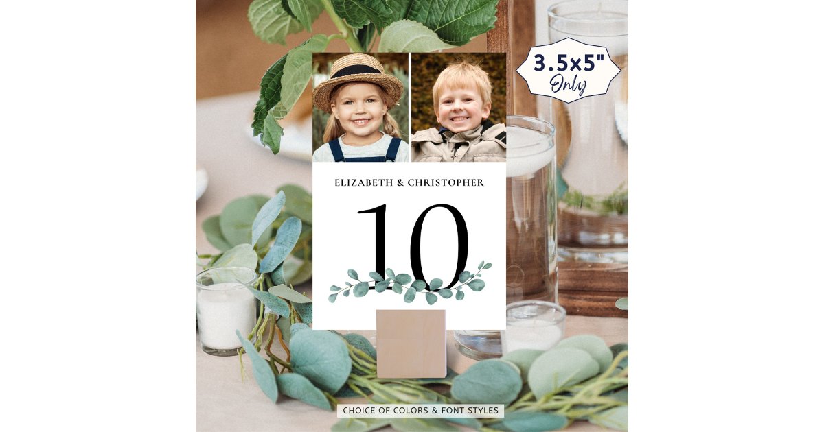 Eucalyptus Photo Wedding Table Number Sign | Zazzle