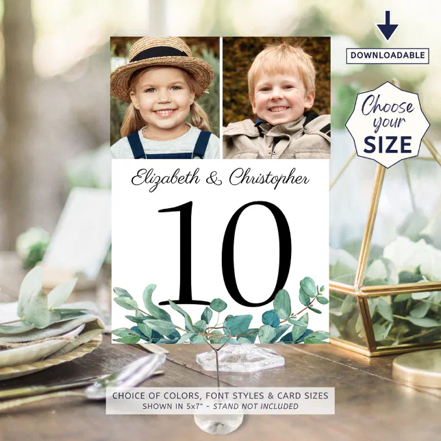 Eucalyptus Photos Wedding Table Number Sign | Zazzle