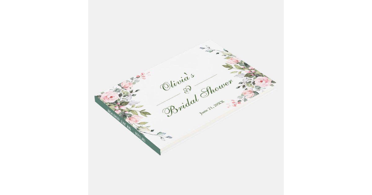Eucalyptus Pink Blush Roses Bridal Shower Guest Book Zazzle
