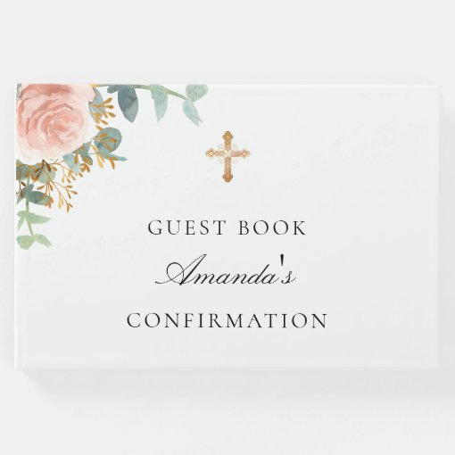 Eucalyptus pink floral girl Confirmation Guest Book | Zazzle