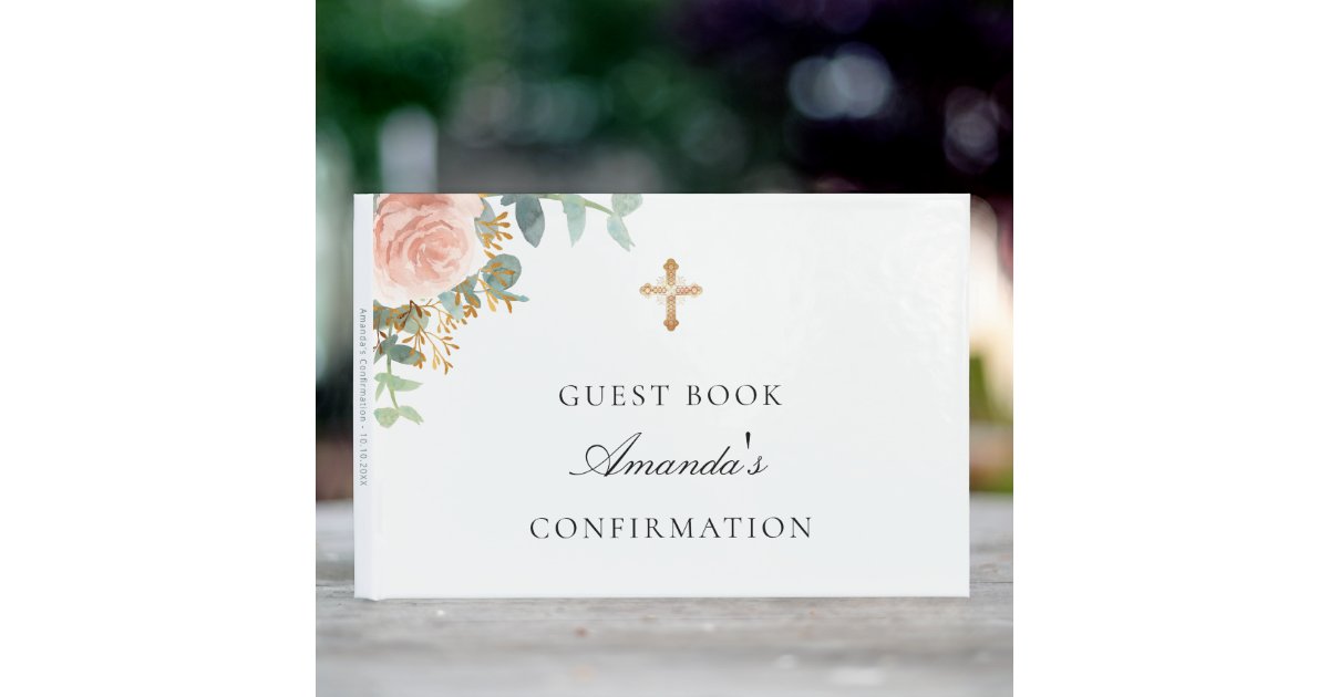 Eucalyptus pink floral girl Confirmation Guest Book | Zazzle
