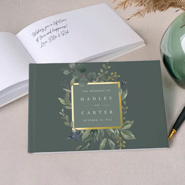 Eucalyptus & Sage | Green Botanical Wedding Foil Guest Book | Zazzle