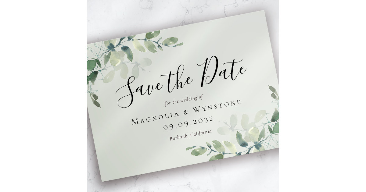 Eucalyptus Sage Green Wedding Save The Date | Zazzle