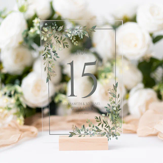 Eucalyptus Sage Green Wedding Table Number Acrylic Sign | Zazzle