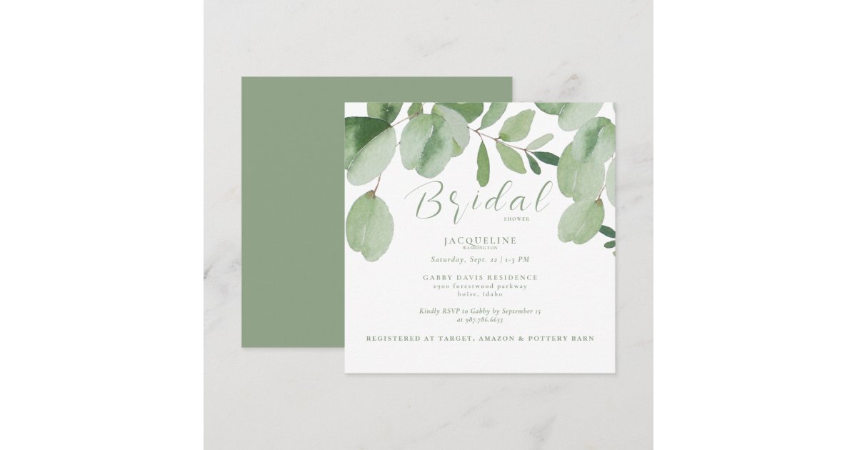 Eucalyptus Sage Square Bridal Shower Invitation | Zazzle