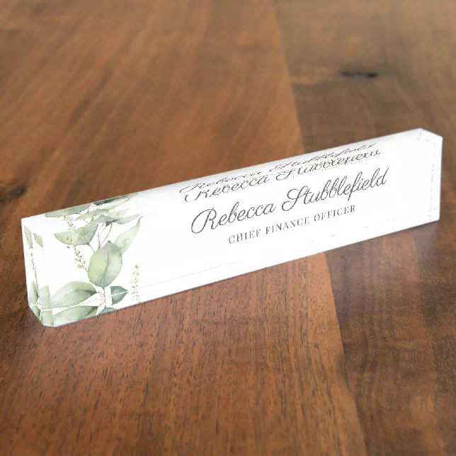 Eucalyptus Script Modern Office Employee Desk Name Plate | Zazzle