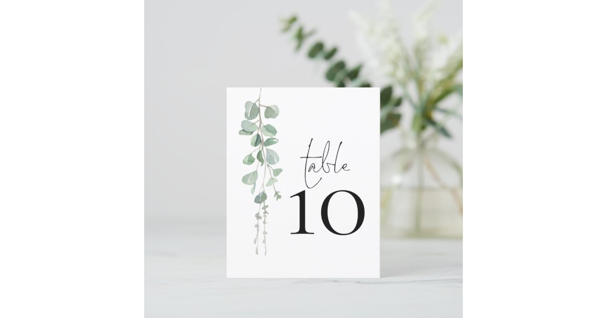 Eucalyptus Script Wedding Table Number | Zazzle