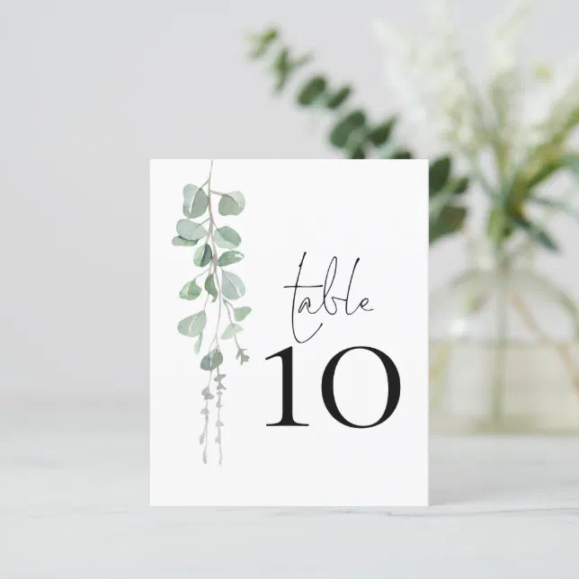 Eucalyptus Script Wedding Table Number | Zazzle
