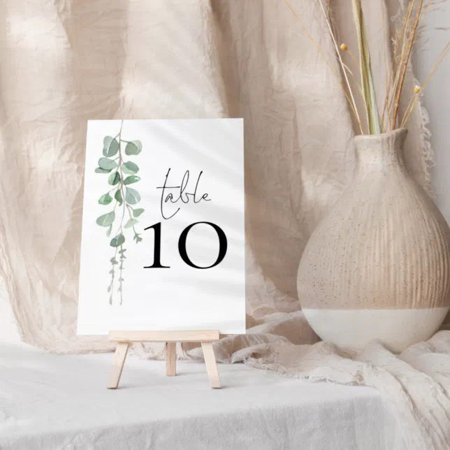 Eucalyptus Script Wedding Table Number | Zazzle