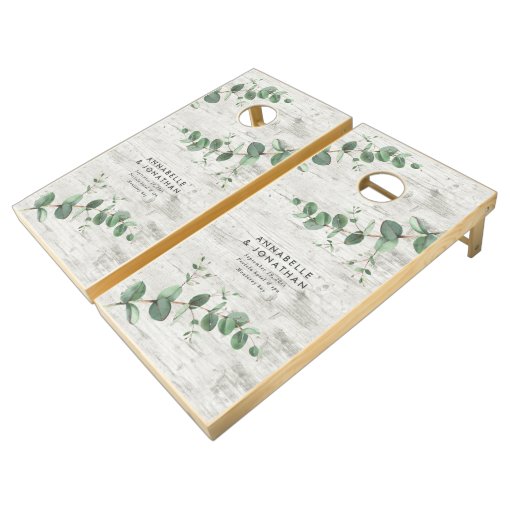 Eucalyptus simple botanical elegant white wood cor cornhole set | Zazzle