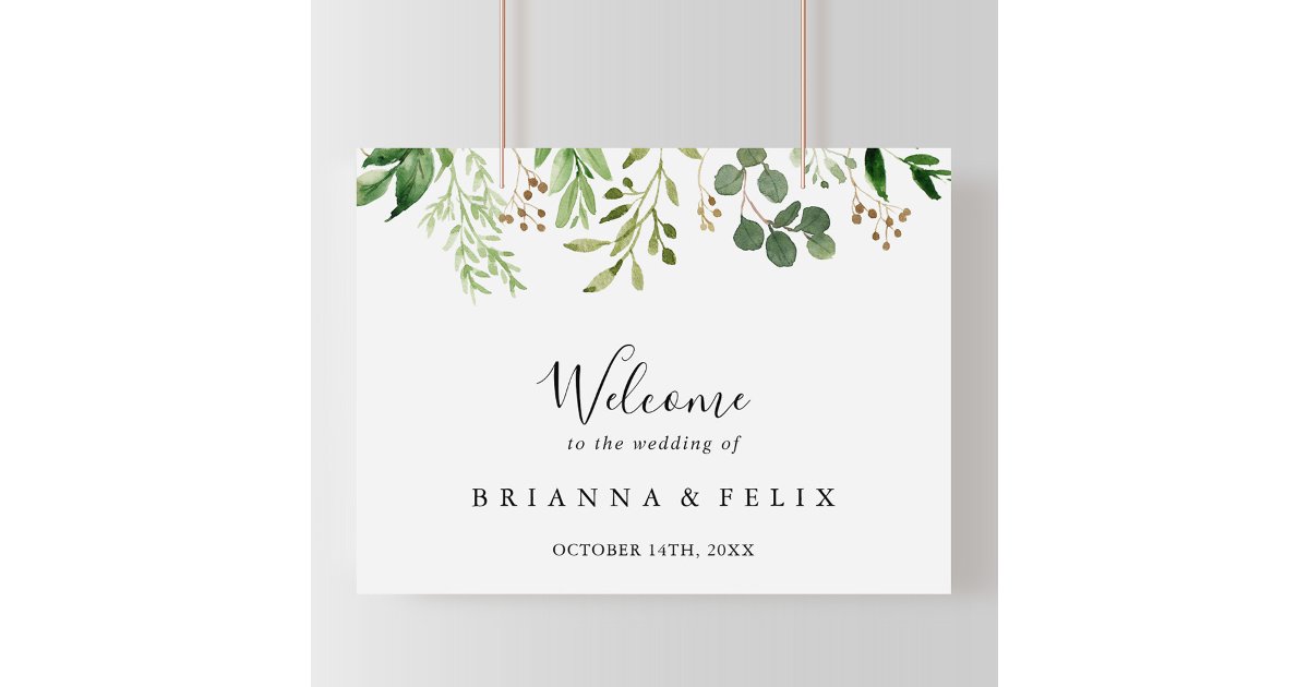Eucalyptus Simple Floral Wedding Welcome Sign | Zazzle