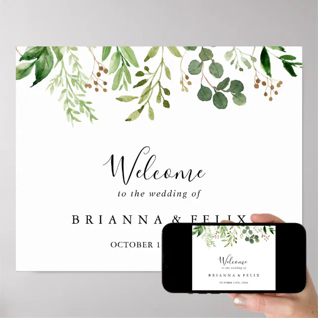 Eucalyptus Simple Floral Wedding Welcome Sign | Zazzle
