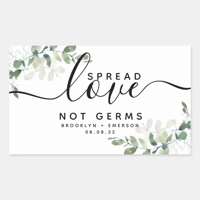 Eucalyptus Spread Love Not Germs Hand Sanitizer Rectangular Sticker ...