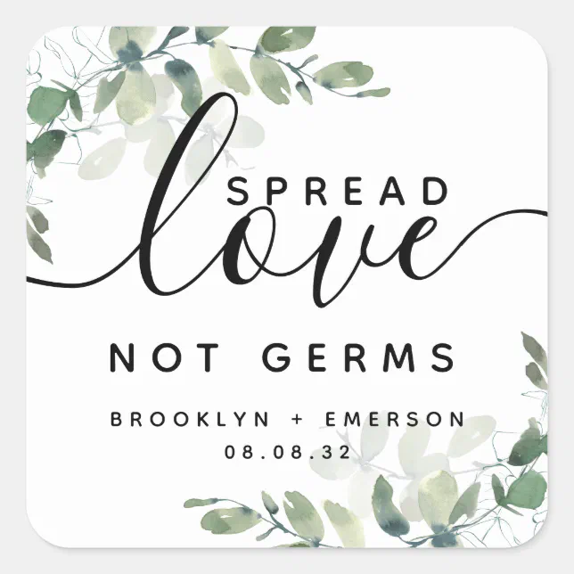 Eucalyptus Spread Love Not Germs Hand Sanitizer Square Sticker | Zazzle