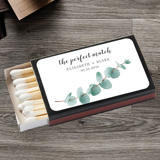 Eucalyptus Stem Rustic Botanical Fall Wedding Matchboxes | Zazzle