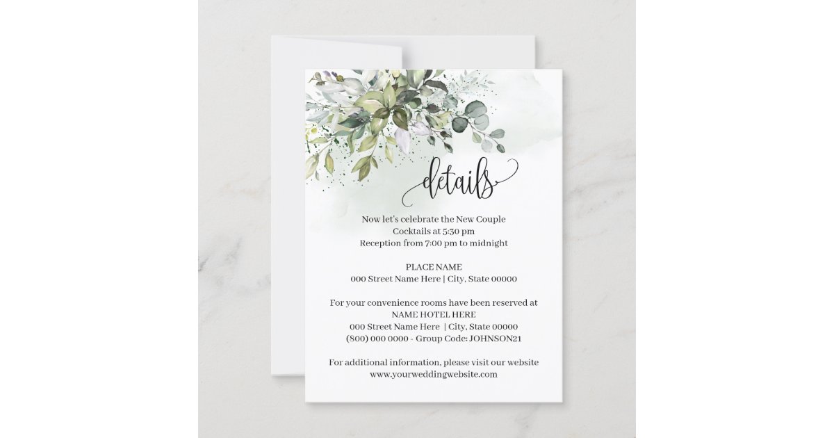 Eucalyptus Succulent Greenery Details Insert Card | Zazzle