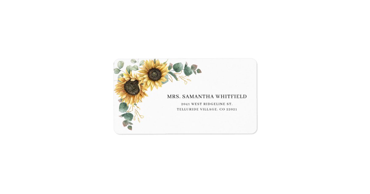 Eucalyptus Sunflower Botanical Modern Address Label | Zazzle